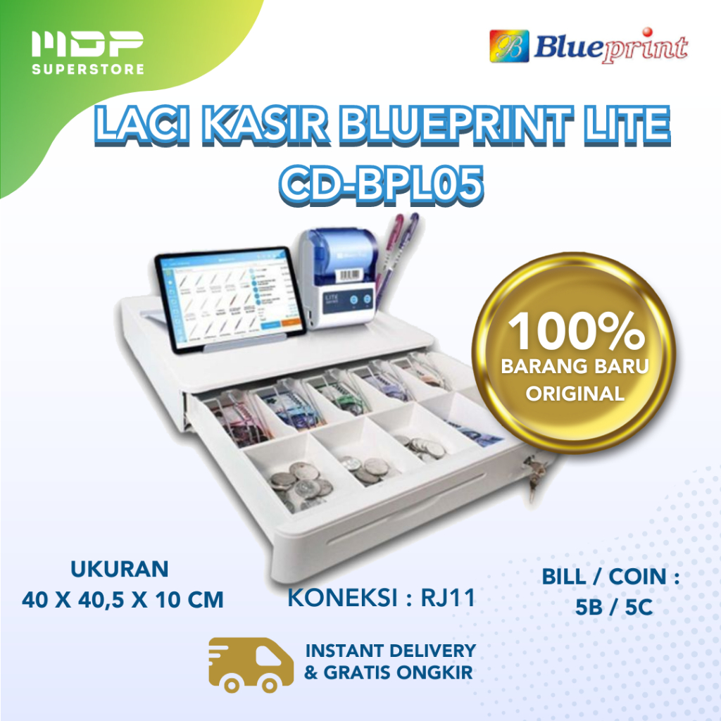Jual CASH DRAWER LACI KASIR UANG BLUEPRINT CD-BPL05 40x40,5x10 CM ...