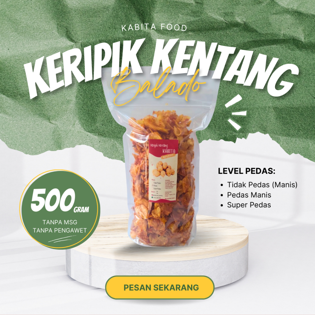 Jual KERIPIK Kentang Kabita 500g (Kemasan Pouch) Cemilan Balado Pedas ...