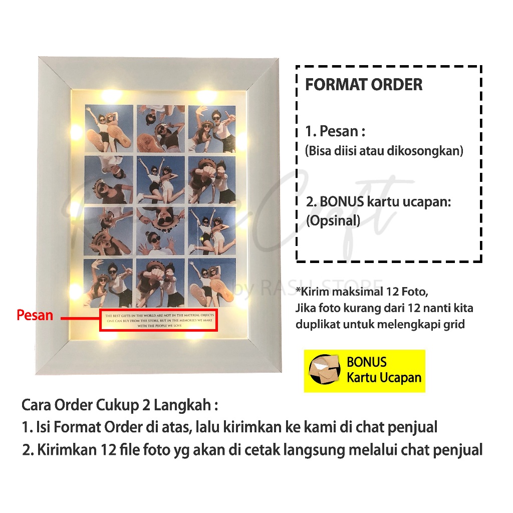 Jual GRID FRAME LED | 12 FOTO | BONUS KARTU UCAPAN | GIFT FOR FRIEND ...