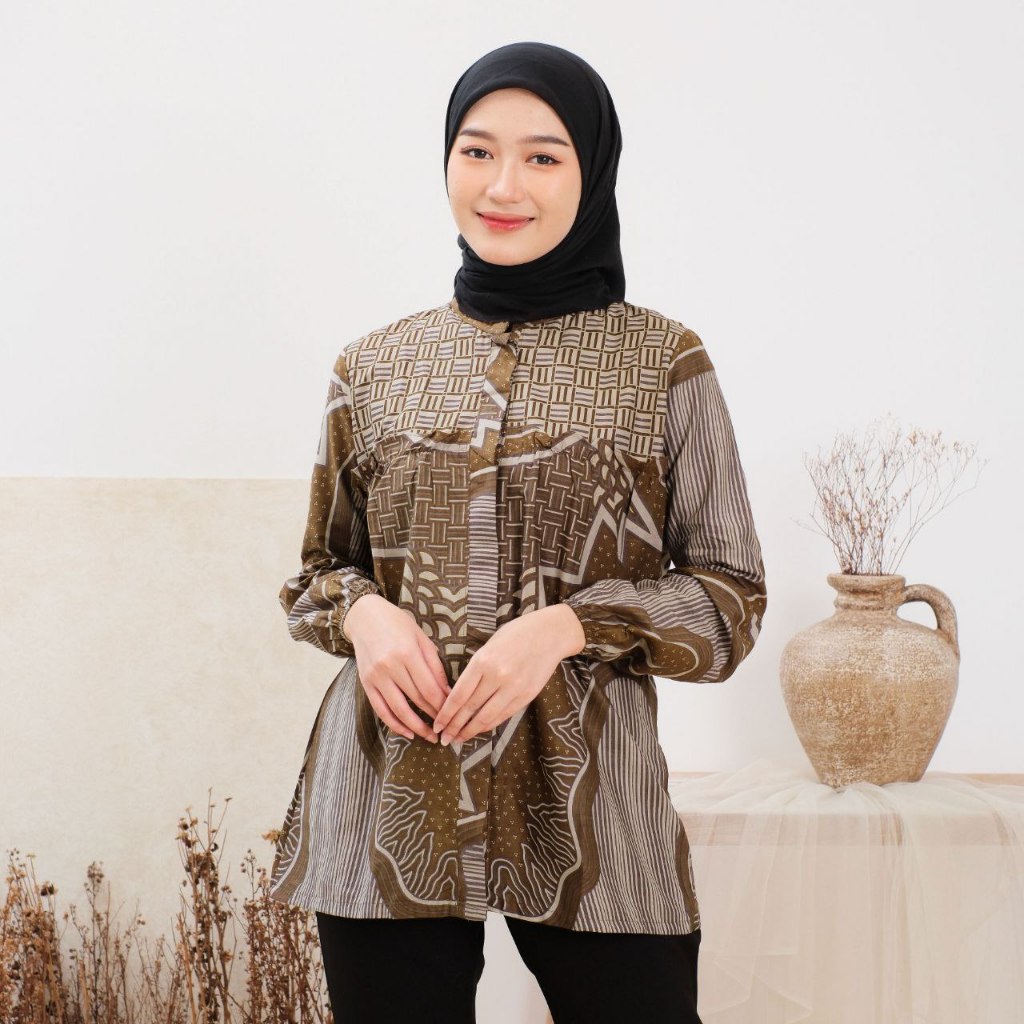 Jual Baju Batik Wanita Modern Atasan Batik Wanita Blouse Batik Kerja Kantor | Shopee Indonesia