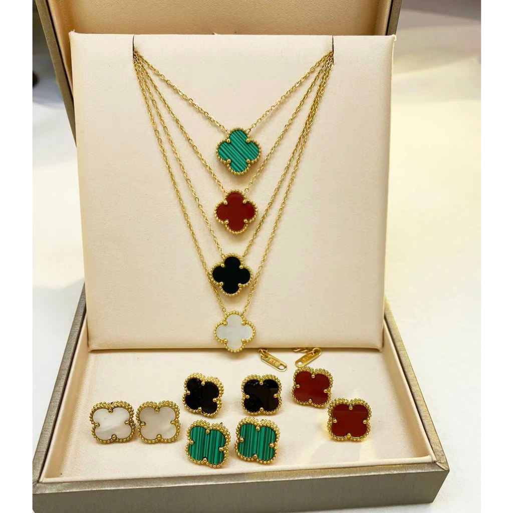 Jual Set Lengkap Kalung Dan Anting Titanium Daun Bunga Clover Hitam ...
