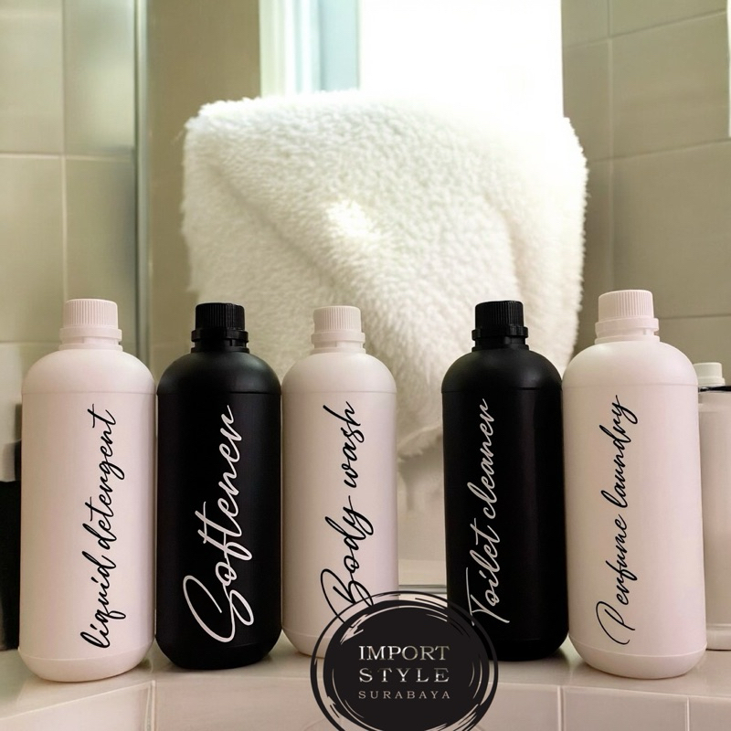 Jual botol HITAM 1L 1000ml stiker putih aesthetic bottle tempat refill ...