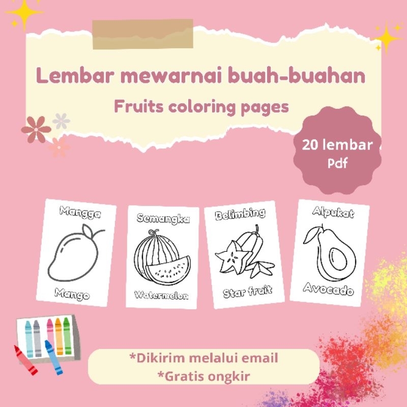 Jual Printable Lembar mewarnai pdf tema buah fruits coloring pages ...
