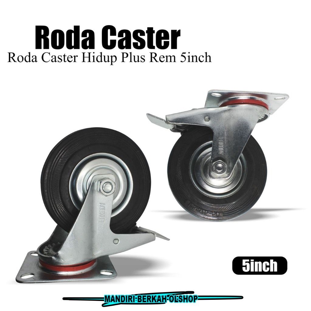 Jual Roda Caster 5 Inch 125mm Rubber Karet Hidup Plus Rem dan Mati Roda ...