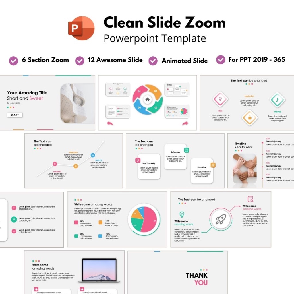 Jual Slide Zoom PowerPoint Template Clean Theme Colorful Theme ...