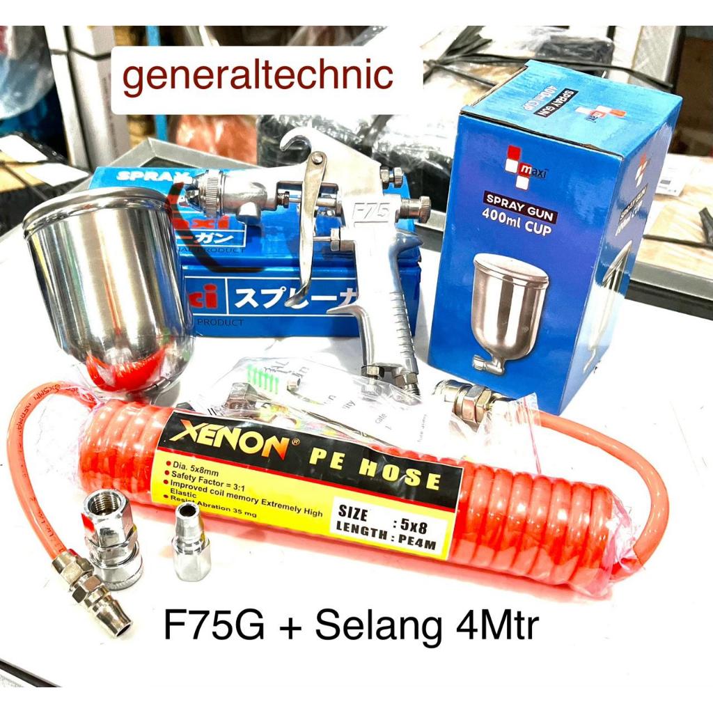 Jual Spray Gun F75G + Selang 4 Meter / Spray Gun F75G Maxi Tabung Atas ...
