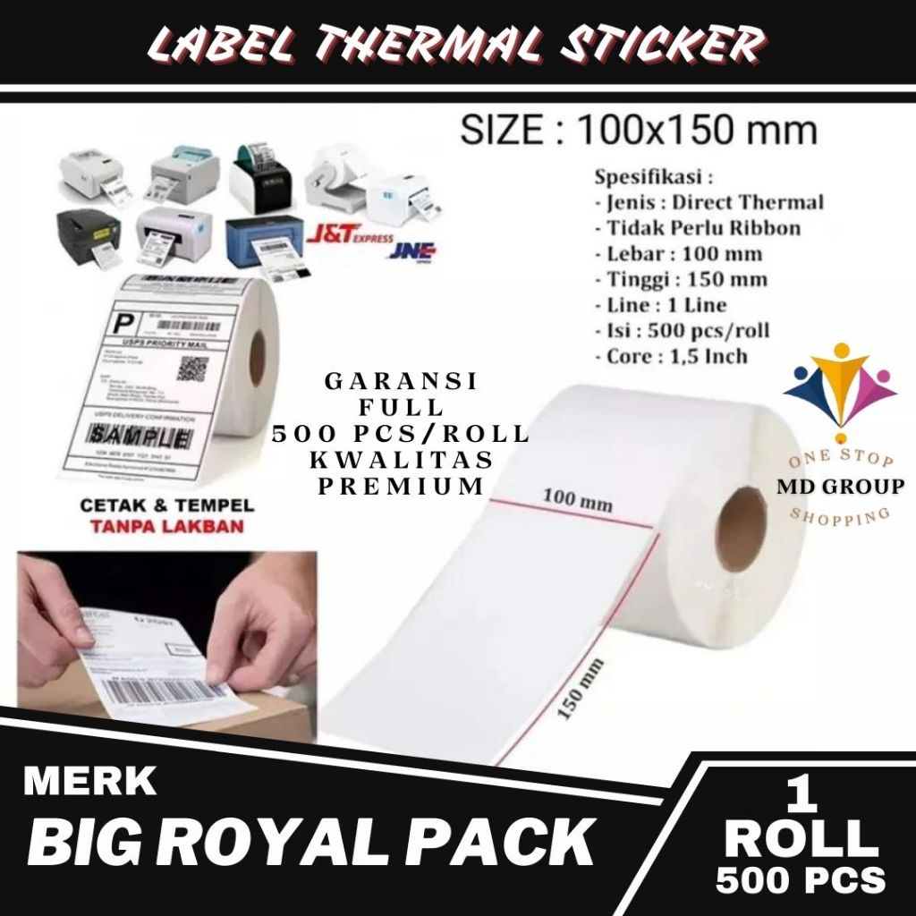Jual LABEL THERMAL STICKER 100X150 DAN 100X100 FULL 500PCS / ROLL ...