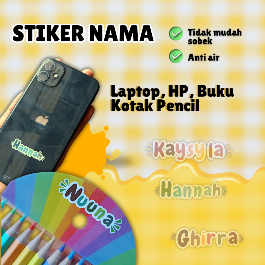 Jual (FULL COLOR BENDA) Stiker Nama Waterproof Sticker Label Custom ...