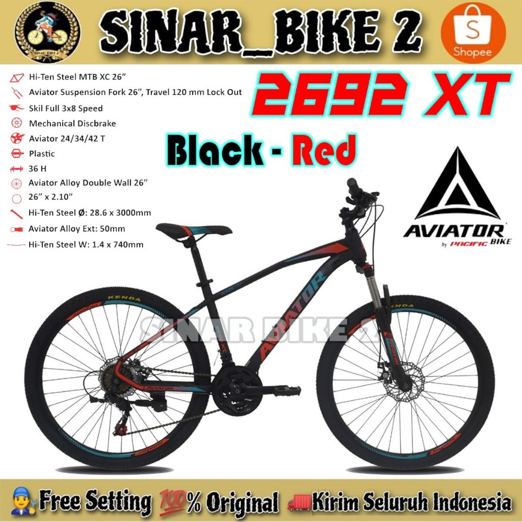 Jual PROMO Sepeda Gunung MTB AVIATOR 2692 XT 26 Inch 8 Speed | Shopee ...