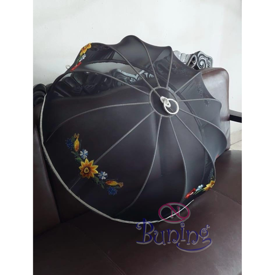 Jual TUDUNG SAJI BULAT BESAR HITAM BORDIR BUNGA MATAHARI & JAGUNG ...
