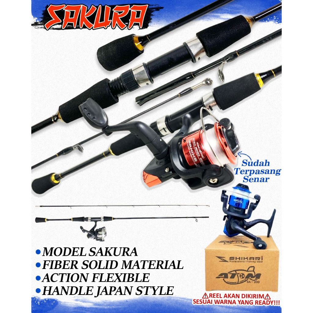 Jual Sepaket Joran UL sakura Fiber solid 2-6lb dan reel spool atom ...