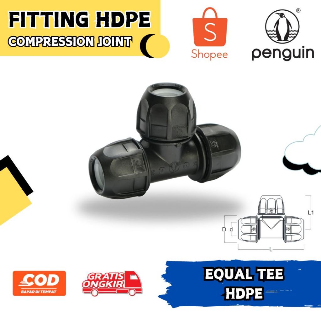 Jual Fitting Pipa HDPE Tee Equal 1/2 inci 20mm | Shopee Indonesia