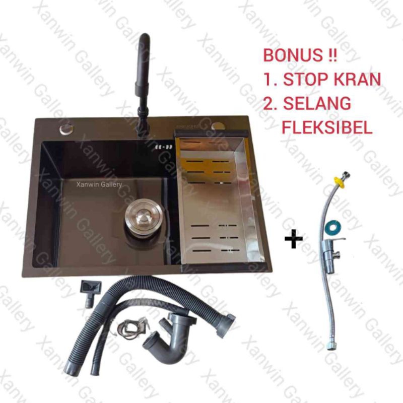 Jual INSTANT KITCHEN SINK 1 LUBANG STAINLESS HITAM 6045 KING JOHLE ...