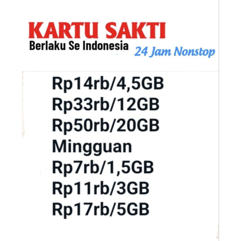 Jual KARTU SAKTI - 4,5GB /12GB /20GB | Shopee Indonesia