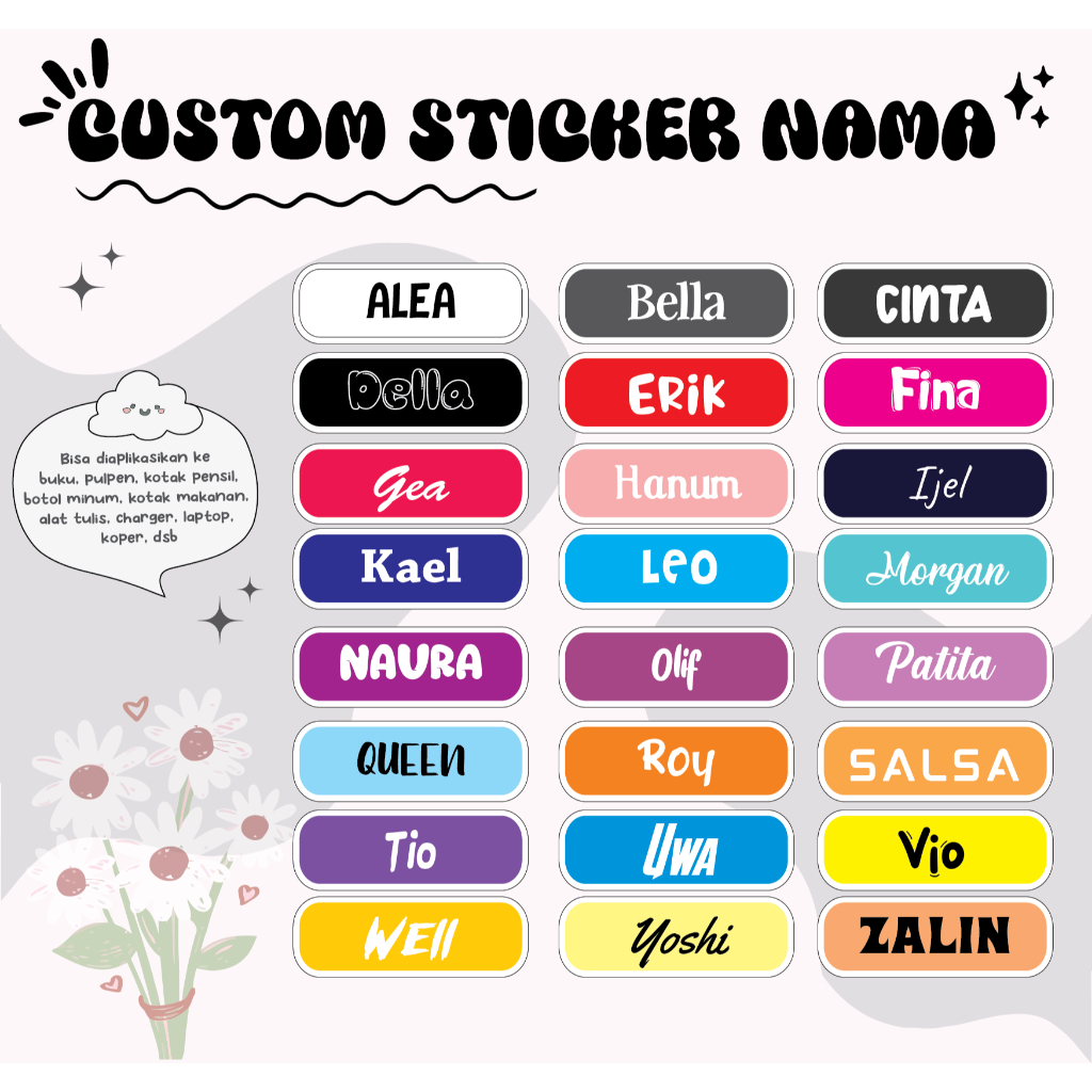 Jual STICKER STIKER LABEL NAMA LEBEL CUSTOM PREMIUM MURAH BUKU BOTOL ...