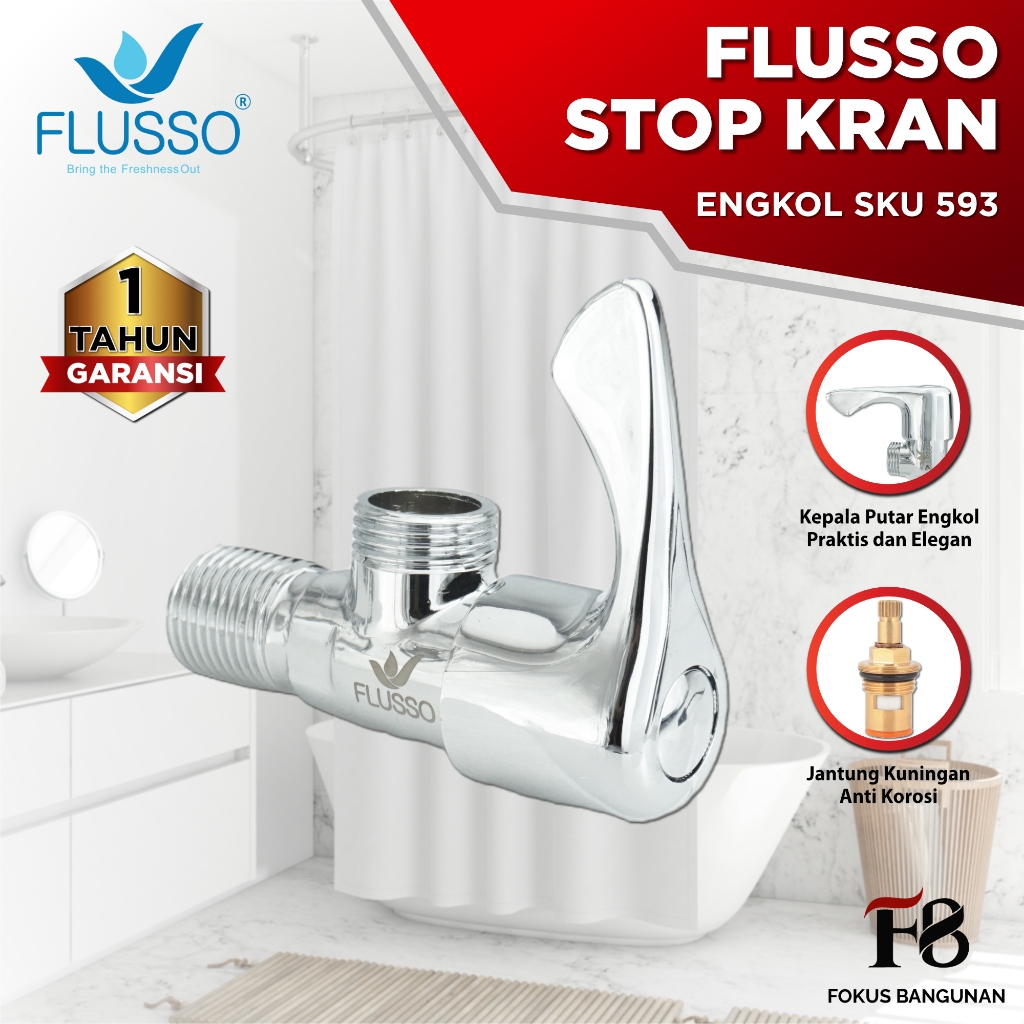 Jual Flusso Stop Kran Shower Satu Cabang Drat 1/2 inch Stainless Kran ...