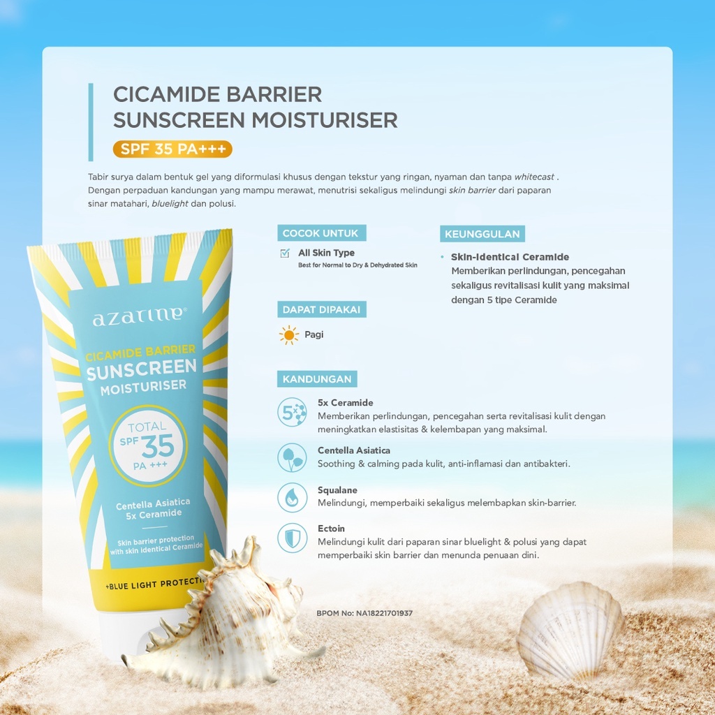 Jual Azarine Cicamide Barrier Sunscreen Moisturiser SPF35 PA ...