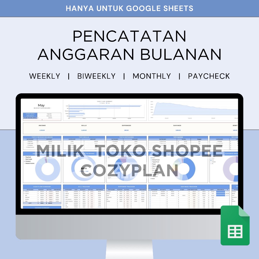 Jual Perencana Anggaran Bulanan Spreadsheet | Monthly Budget Planner Template Spreadsheet untuk ...