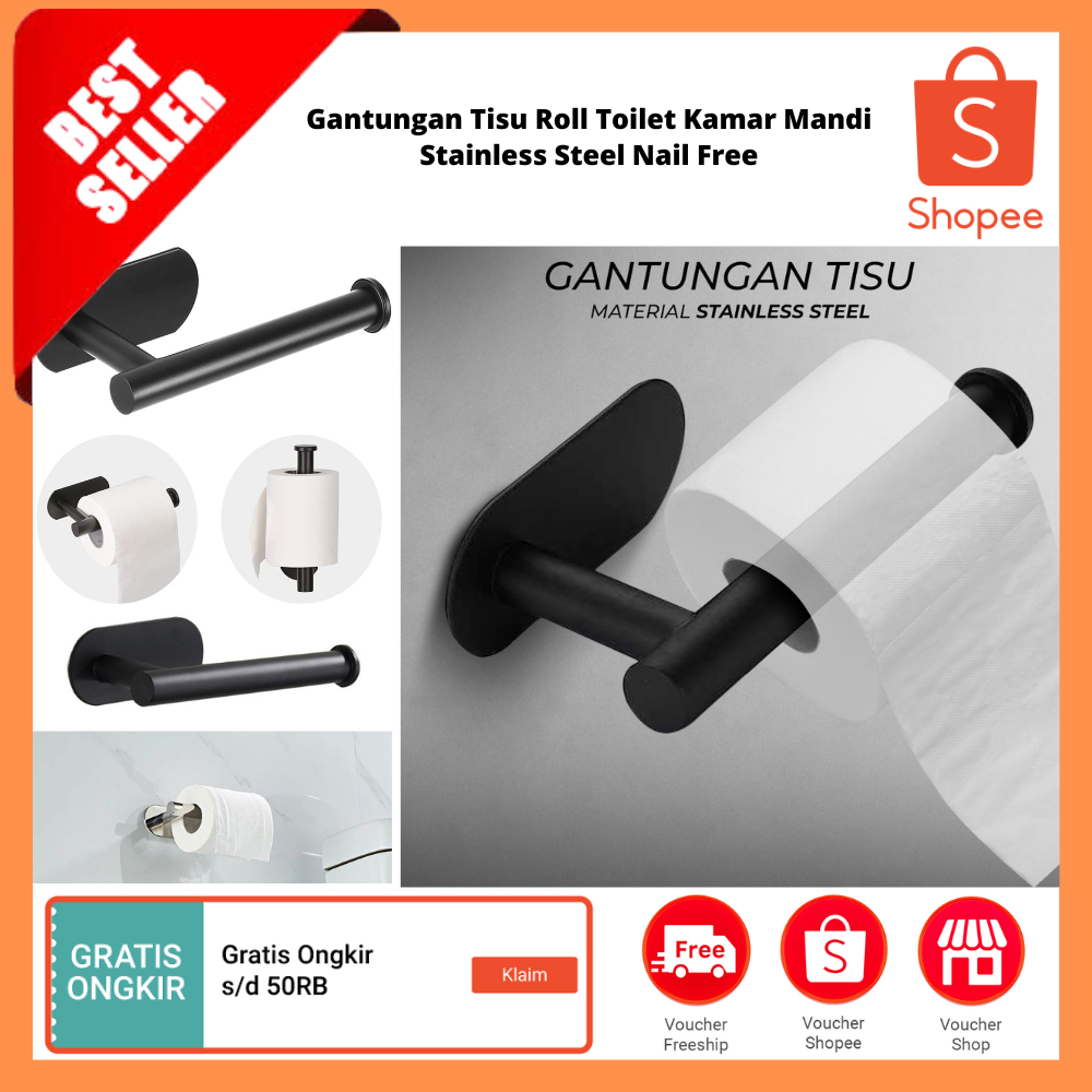 Jual Gantungan Tisu Roll Toilet Kamar Mandi Stainless Steel Nail Free ...