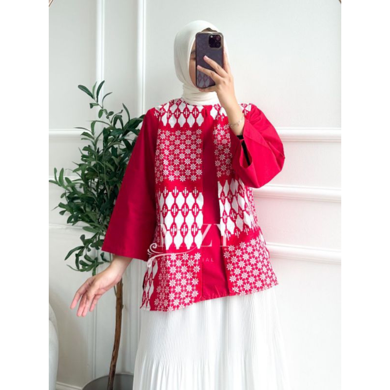 Jual NOOIA TOP MERAH PUTIH Atasan Wanita Blouse Blus Katun Linen Lengan ...