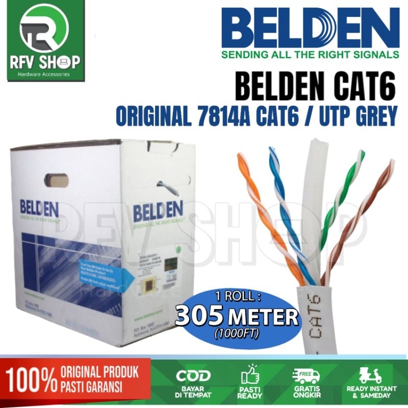 Jual KABEL LAN CAT6 UTP BELDEN ORIGINAL 7814A CAT 6 GREY 1 ROLL / 305 ...