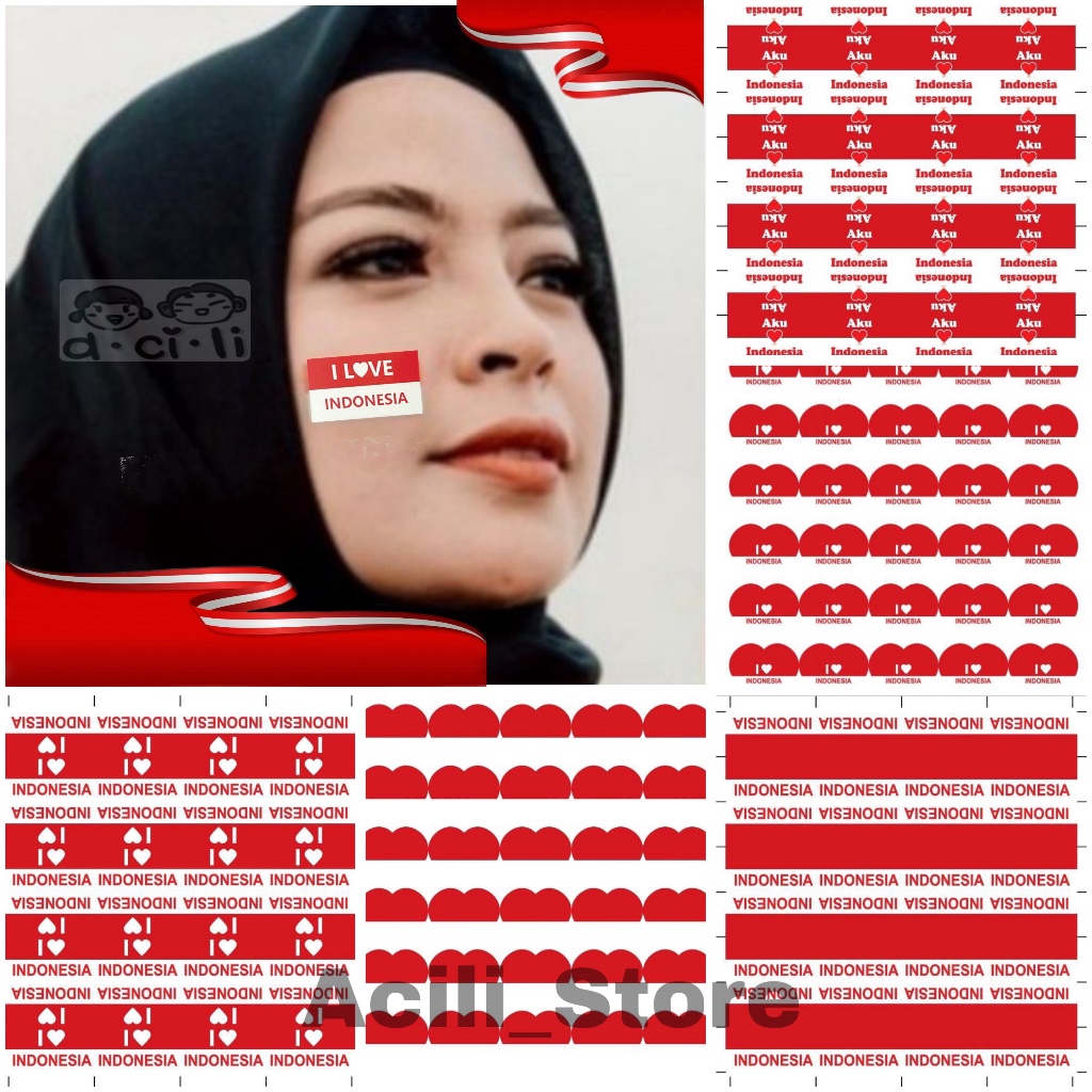 Jual Per Lembar Sticker Pipi Muka Tangan Stiker Bendera Merah Putih Love Dirgahayu HUT RI ...
