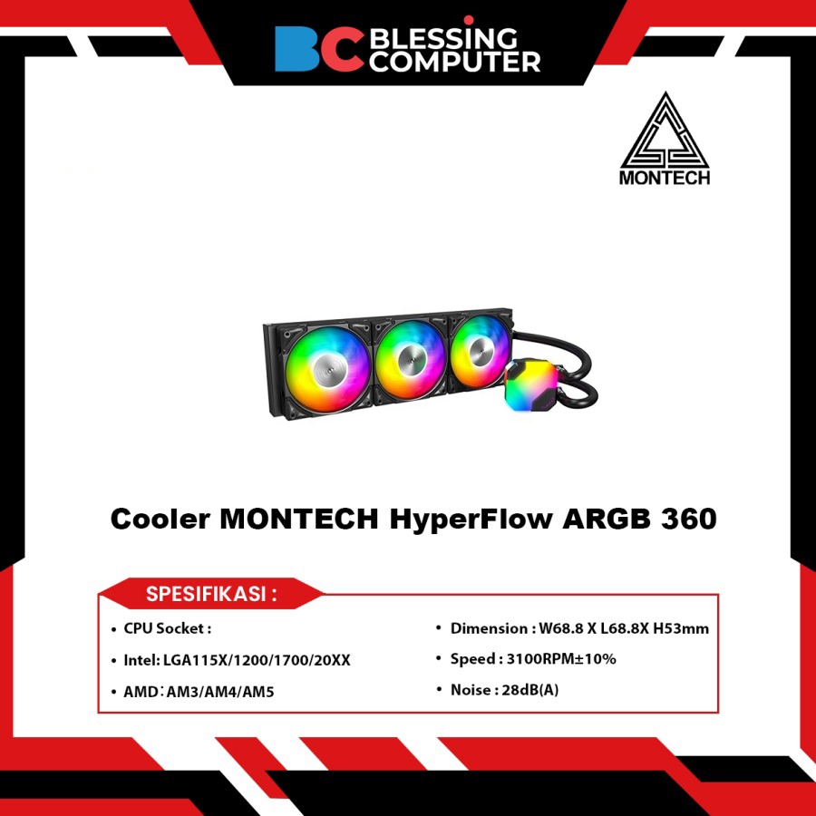 Jual Cooler MONTECH HyperFlow ARGB 360 - Black | Shopee Indonesia