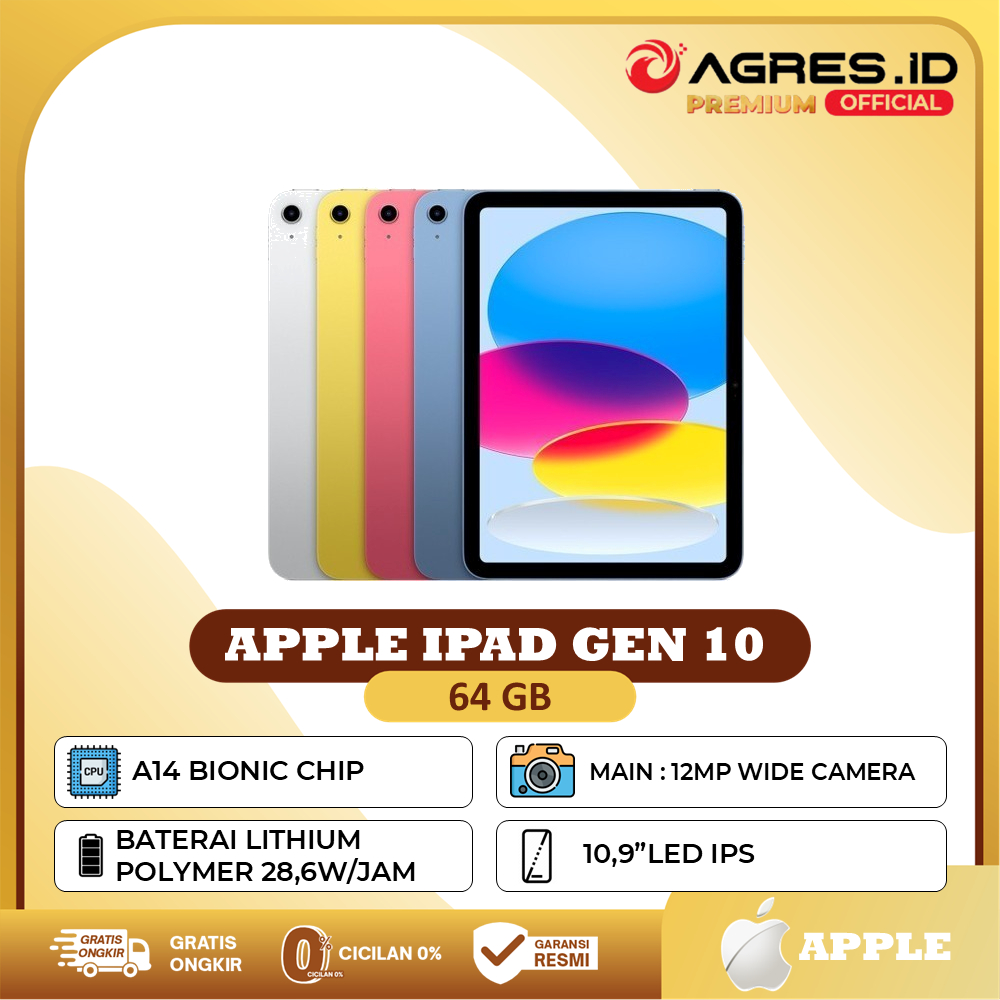 Jual APPLE IPAD GEN 10 10.9 INCI WIFI 64GB GARANSI APPLE RESMI | Shopee ...