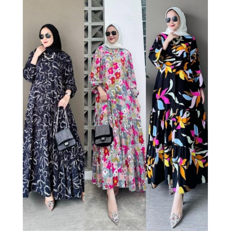 Jual BEST SELLER DRESS MIDI RAYON IMPORT / DRESS RAYON FLOWER TERBARU ...