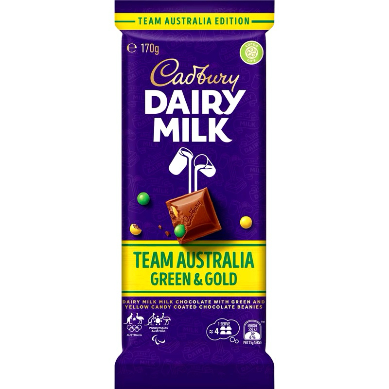 Jual Cadbury Team Australia Green & Gold Milk Chocolate Block 180g ...