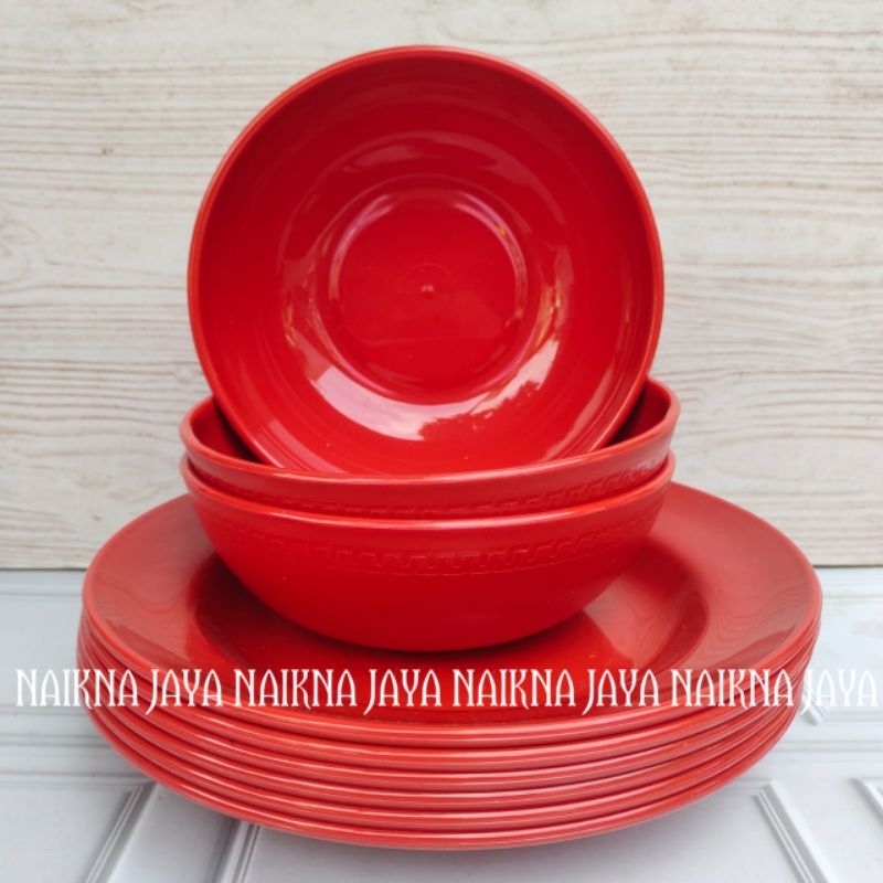 Jual PAKET PIRING MAKAN & MANGKOK MELAMIN ISI 3 PIRING + 3 MANGKOK AWET ...
