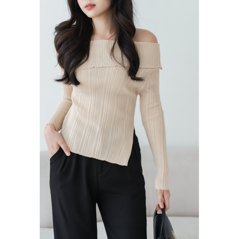 Jual [ Keyclothingline ] Belly Knit Top / Atasan Off Shoulder Rajut ...