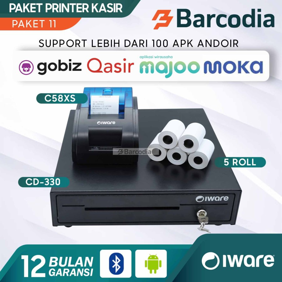 Jual BARCODIA Paket Kasir PPOB Iware Printer Bluetooth Cash Drawer ...