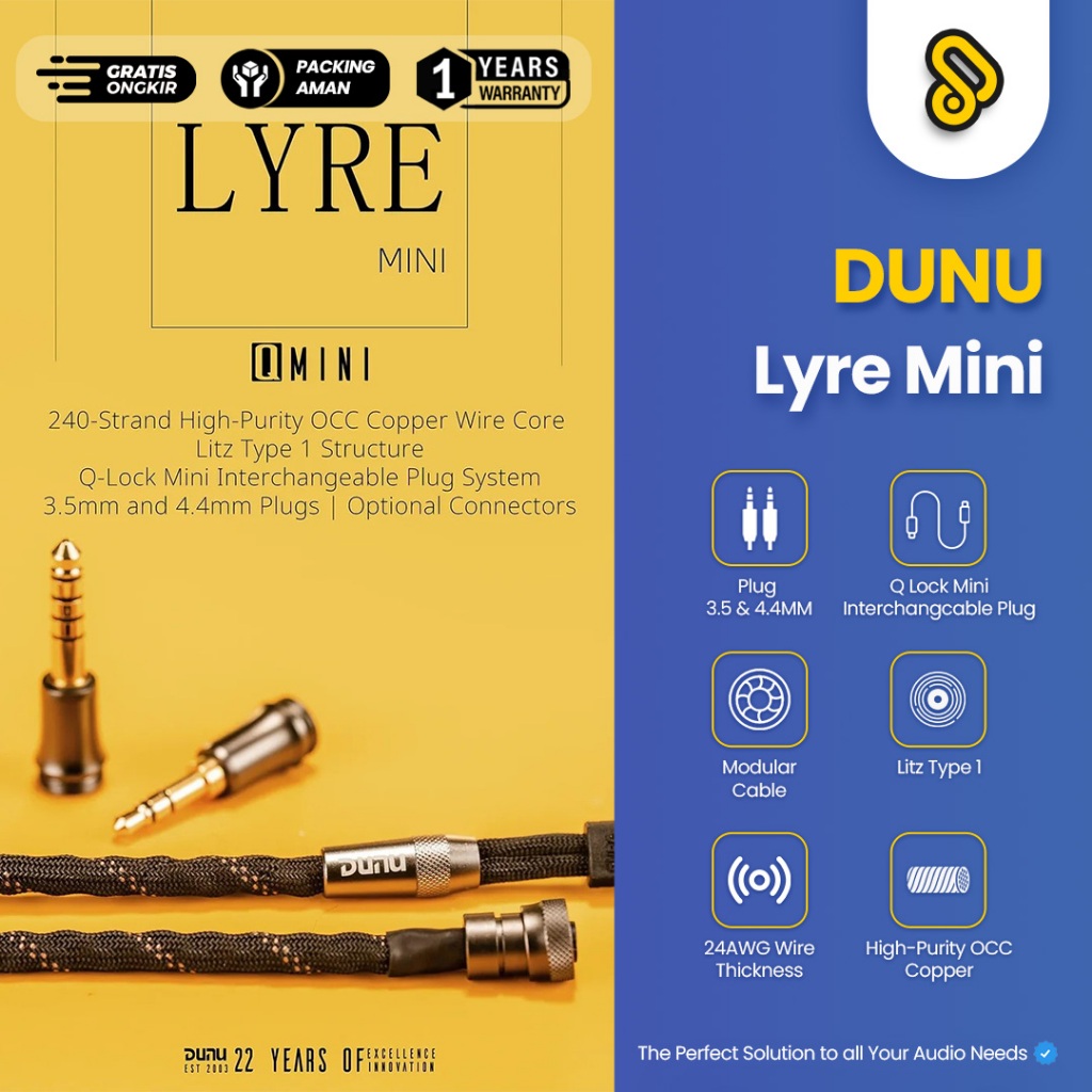 Jual DUNU Lyre Mini 240-Strand High-Purity OCC Earphone Cable with Q ...
