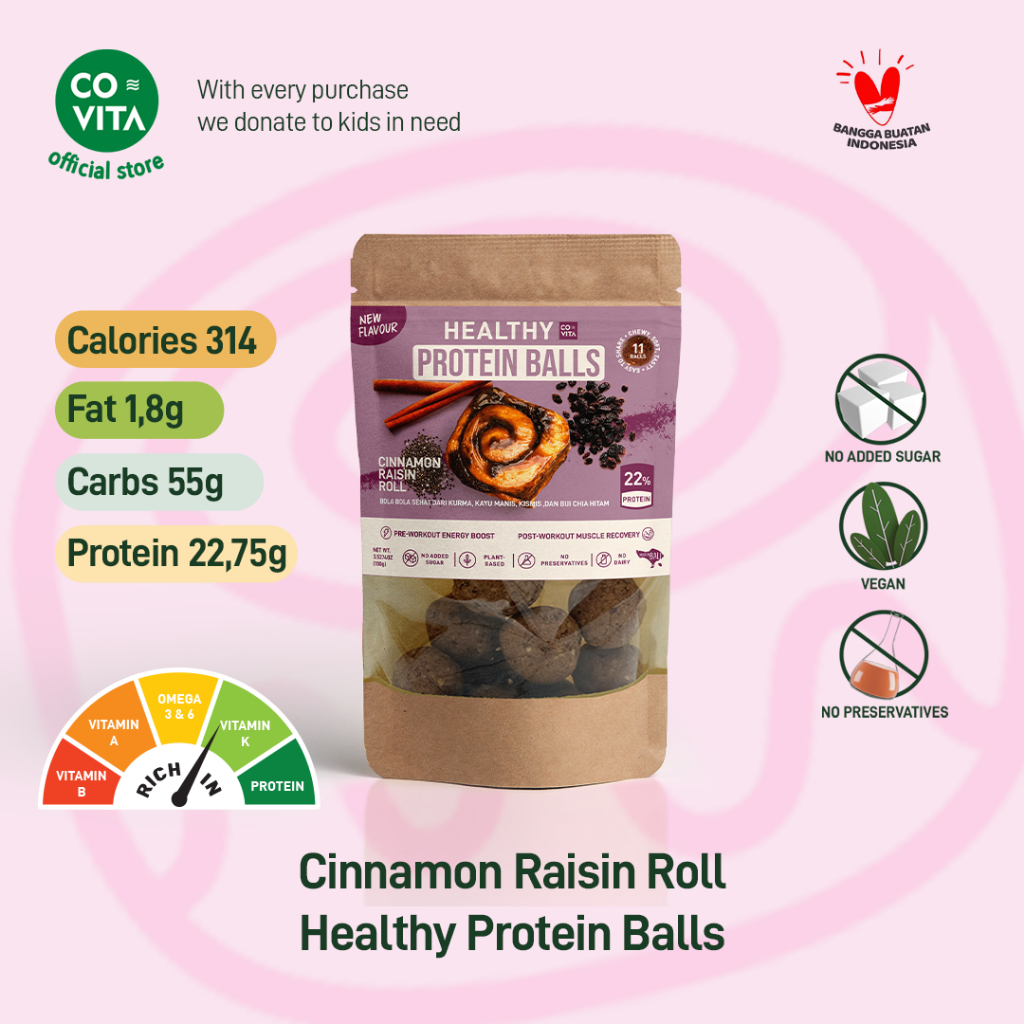 Jual Covita Healthy Protein Balls - Cinnamon Raisin Roll - Snack ...