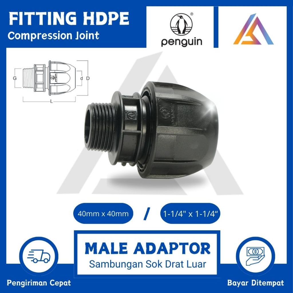 Jual Fitting HDPE Male Adaptor 40mm x 40mm Atau 1-1/2" x 1-1/2" Inch ...