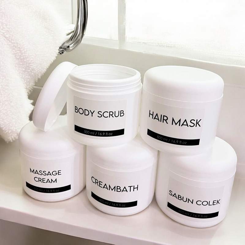 Jual tempat lulur creambath PUTIH stiker kotak 500ml tempat sabun colek ...