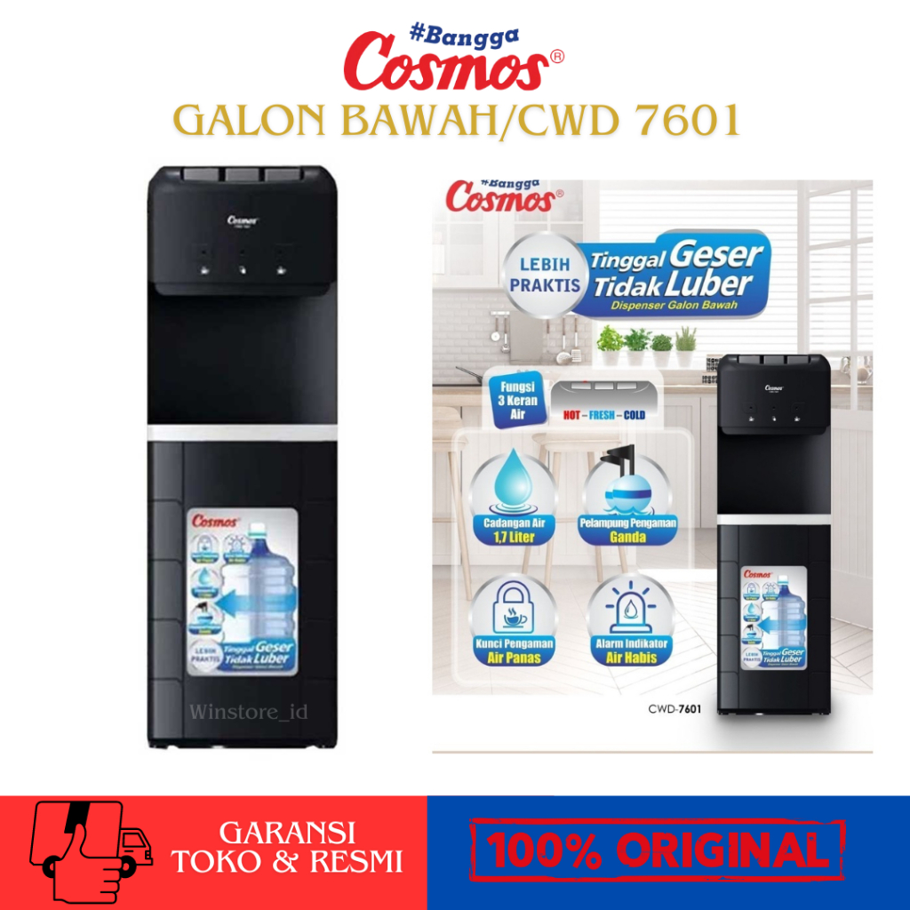 Jual COSMOS CWD-7601 DISPENSER GALON BAWAH 3 KRAN (Hot, Normal, Cold ...