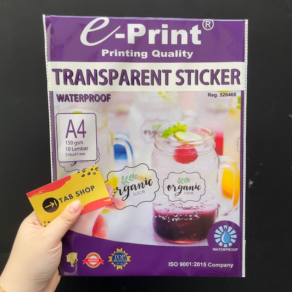 Jual TAB SHOP - EPRINT KERTAS STIKER TRANSPARAN A4 150 GSM - E-PRINT TRANSPARENT STICKER A4 150 ...