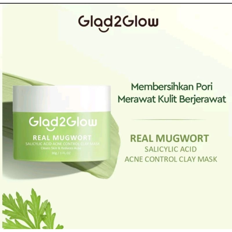 Jual Glad2Glow Real Mugwort Salicylic Acid Acne Control Clay Mask 30g | Shopee Indonesia