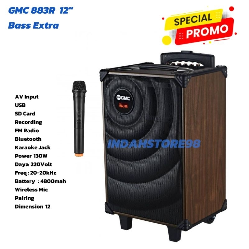 Jual Speaker Portable 12 inch GMC 883R Bluetooth Free 1 Mic Wireless ...