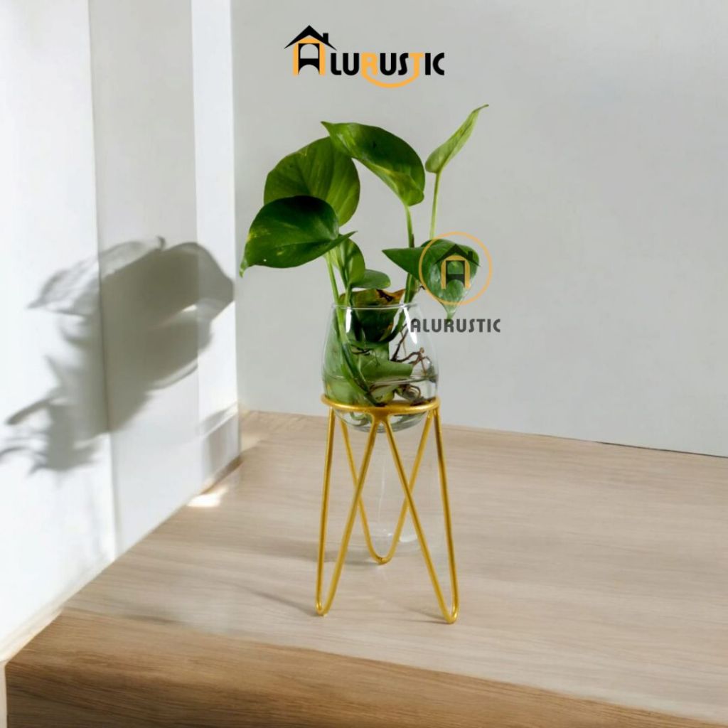 Jual VAS BUNGA KACA STANDING BESI / POT TANAMAN AIR HIDROPONIK ESTETIK ...