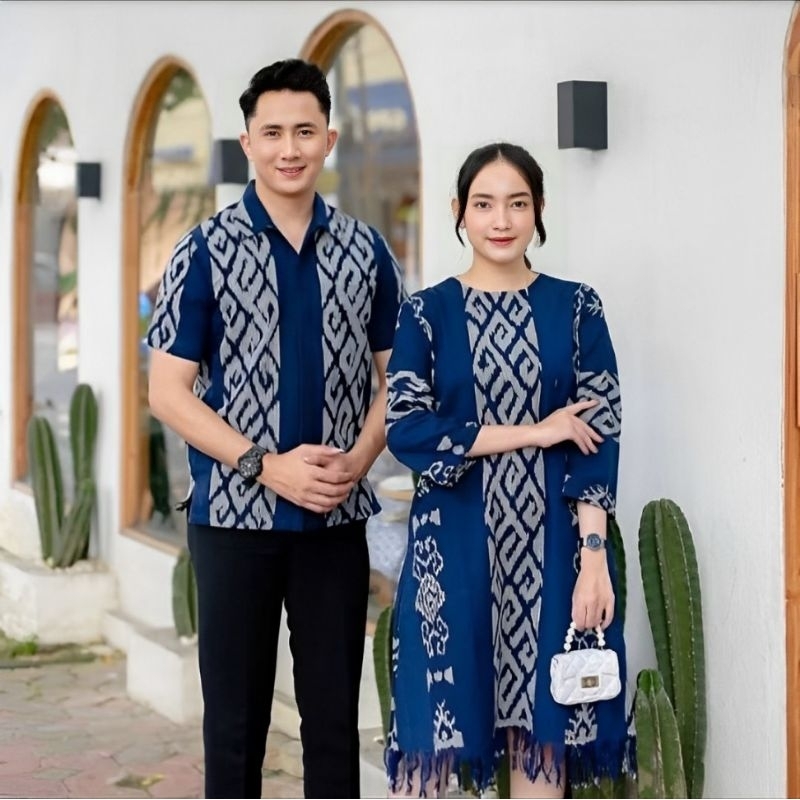 Jual baju couple tenun dress set kemeja pria,couple tenun kekinian,batik tenun terbaru | Shopee ...