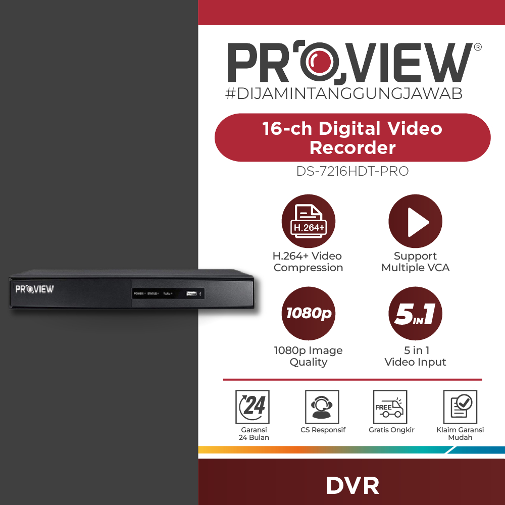 Jual PROVIEW DVR 16 Channel 5 in 1 Video Input DS-7216HDT-PRO | Shopee ...