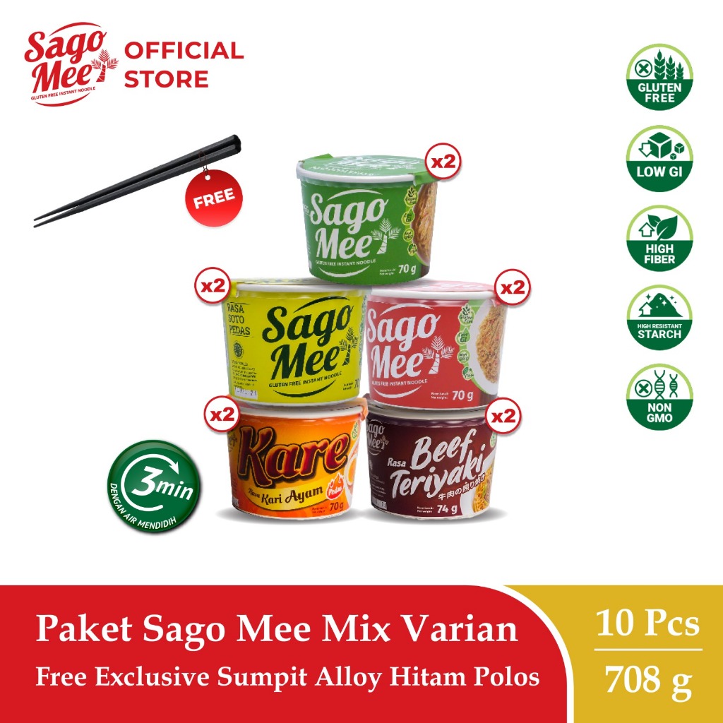 Jual Paket Sago Mee Mix Varian Free Exclusive Sumpit Alloy Hitam Polos ...