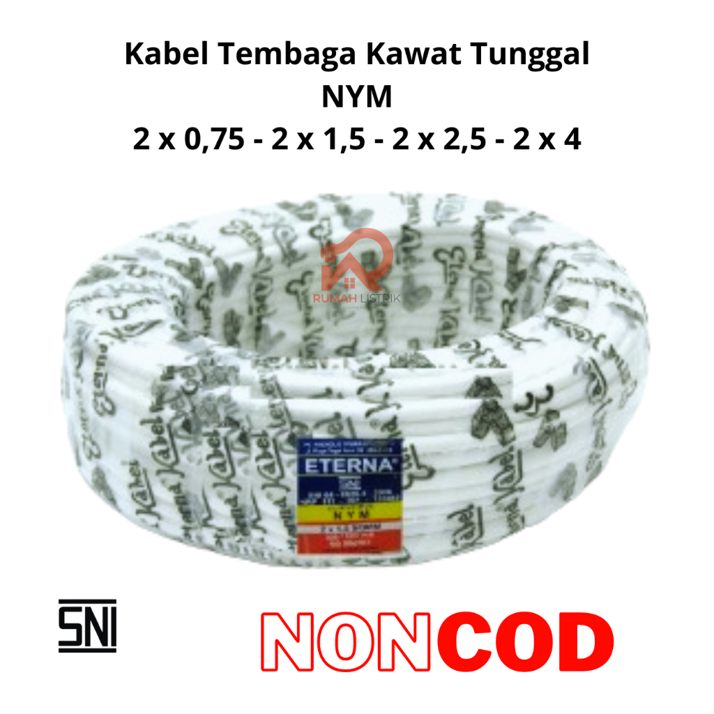 Jual ETERNA KABEL NYM 2x1,5 - 2x2,5 - 2x4 ECERAN/METER KABEL LISTRIK PUTIH TEMBAGA KAWAT TUNGGAL ...