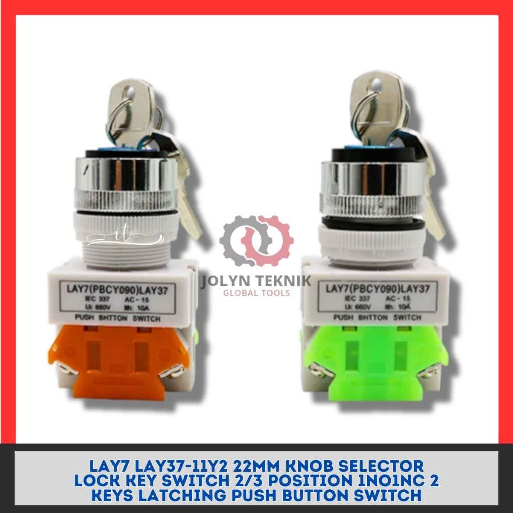 Jual Lay 7 LAY37 Selector switch key 2/3 Position Push Button Switch ...