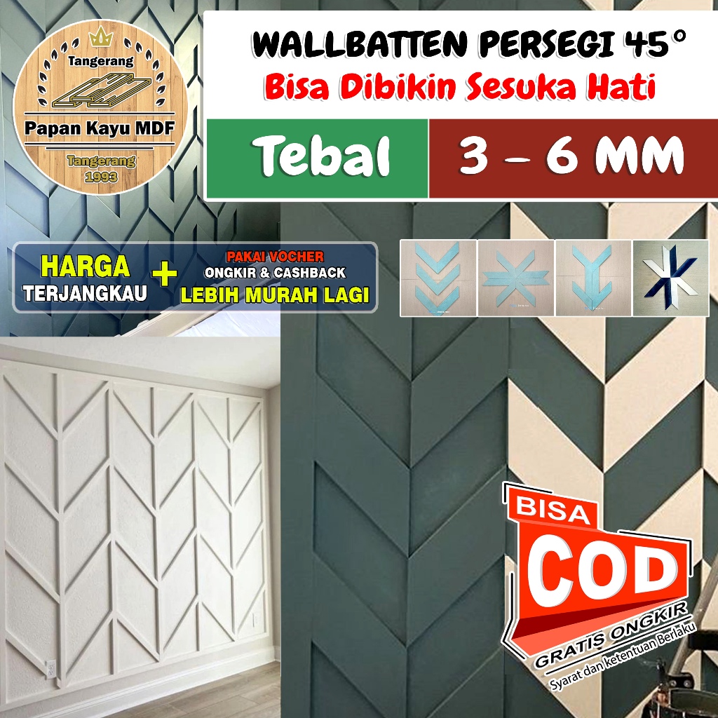 Jual Modern Wallbatten Persegi 45° 3-8MM Wall Panel Batten Ruang Tamu ...