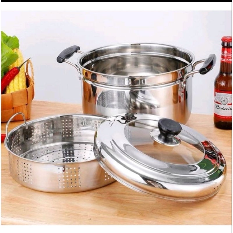 Jual panci kukus steamer japan stainless stell 30cm / dandang steamer panca guna 22 24 26 28 ...