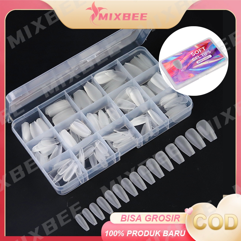 Jual 300 pcs Soft Gel Rainbow Tip Nail Extension Kuku Palsu 15 Size ...
